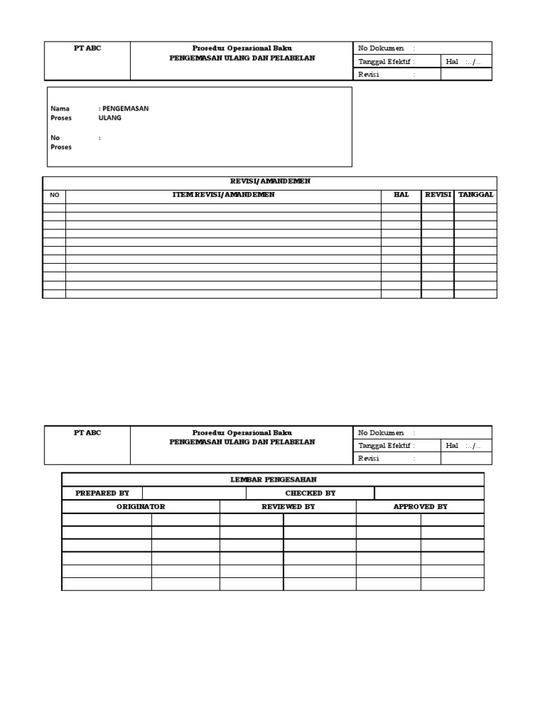 SOP Pengemasan Ulang Dan Pelabelan Bahan Obat | PDF