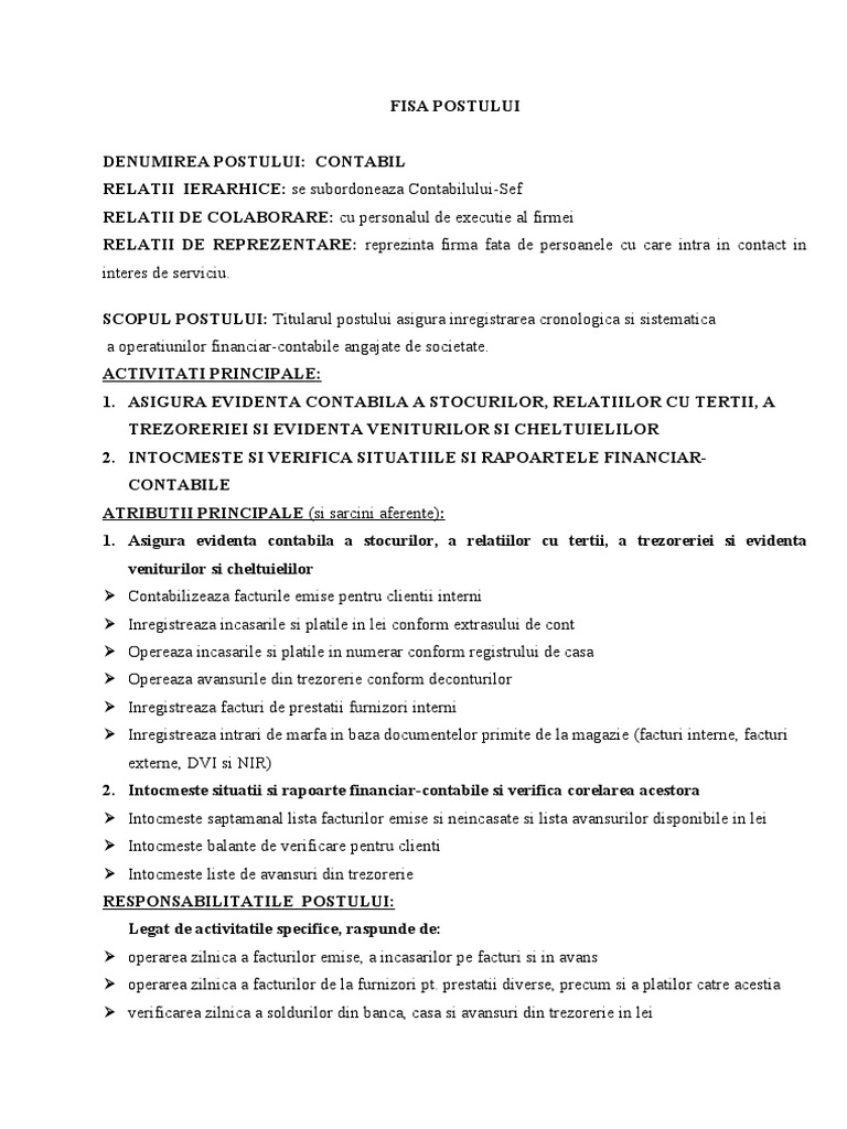 Fisa Post Contabil | PDF