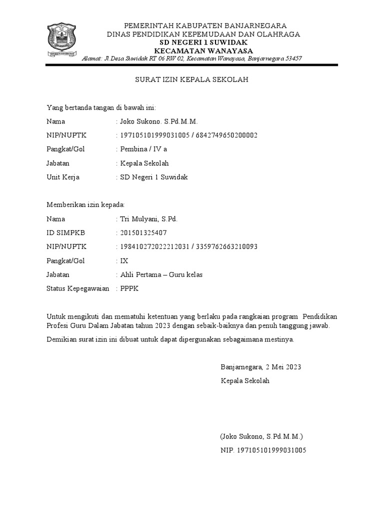 Surat Ijin Pimpinan | PDF