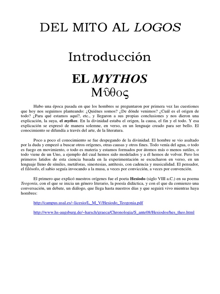 Del Mito Al Logos | PDF | Platón | Filosofía griega antigua