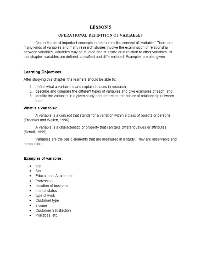 Operational Definition of Variables | PDF | Dependent And Independent Variables | Variable ...