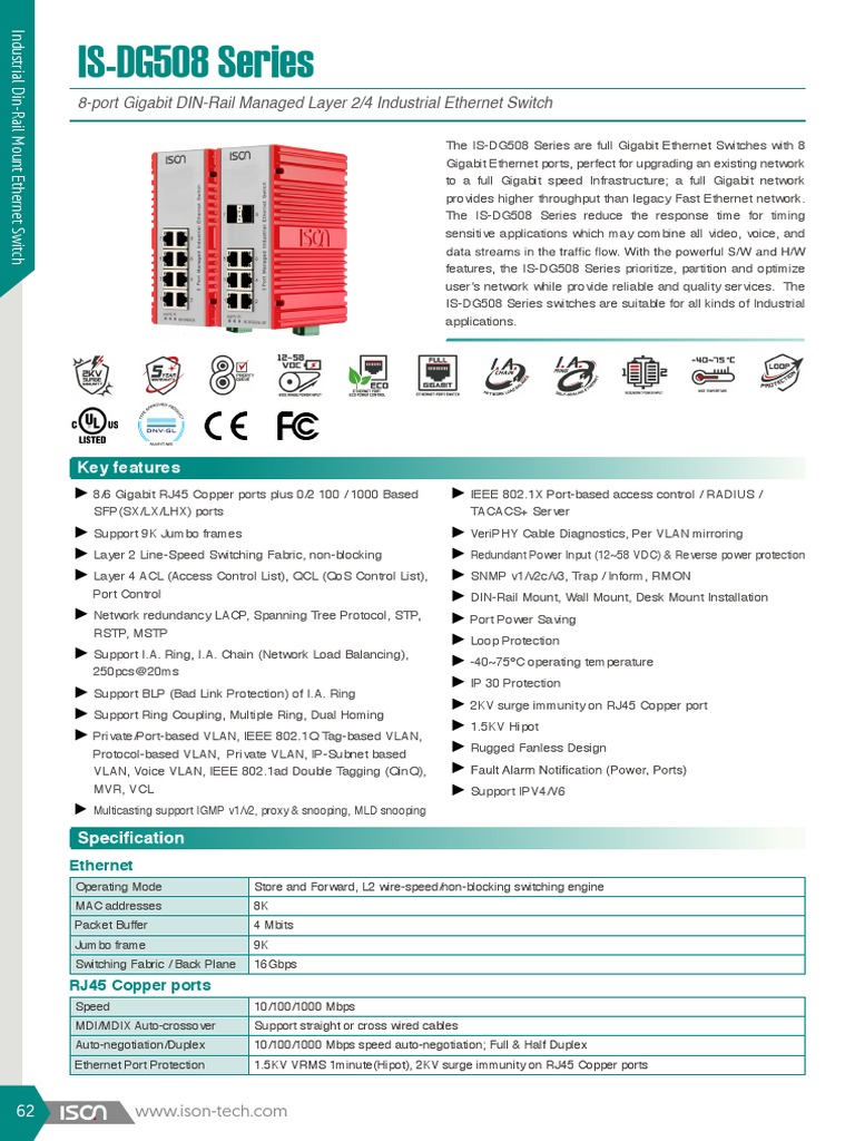 ISON IS-DG508 Series Datasheet | PDF | Computer Network | Ethernet