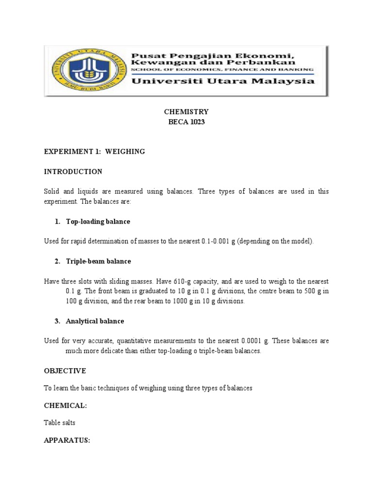 An Introduction to Weighing Techniques Using Top-Loading, Triple-Beam, and Analytical Balances ...