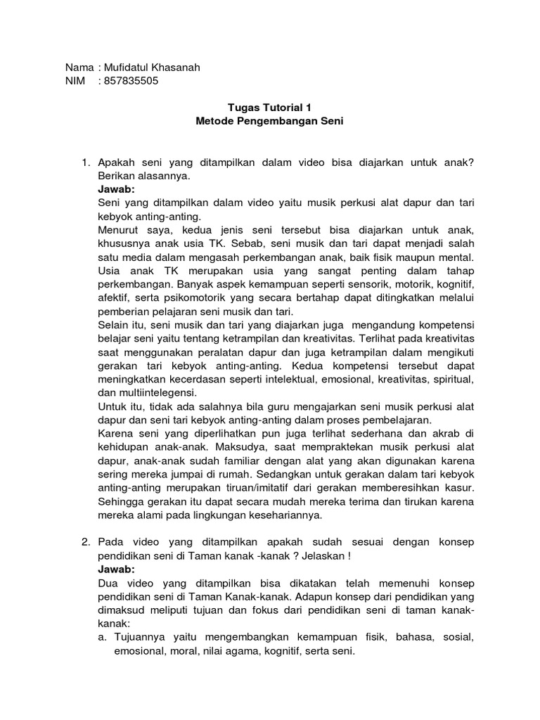 TT1 - Mufidatul Khasanah - 857835505 - Metode Pengembangan Seni | PDF