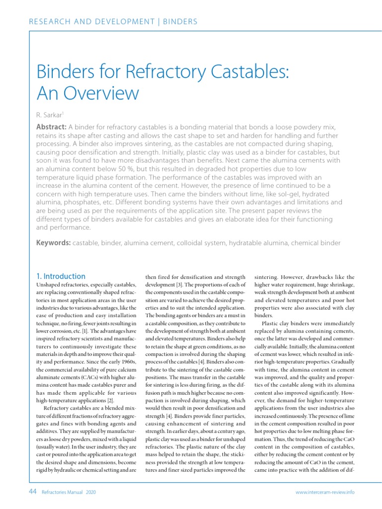 3 Binders For Refractory Castables | PDF | Refractory | Sintering