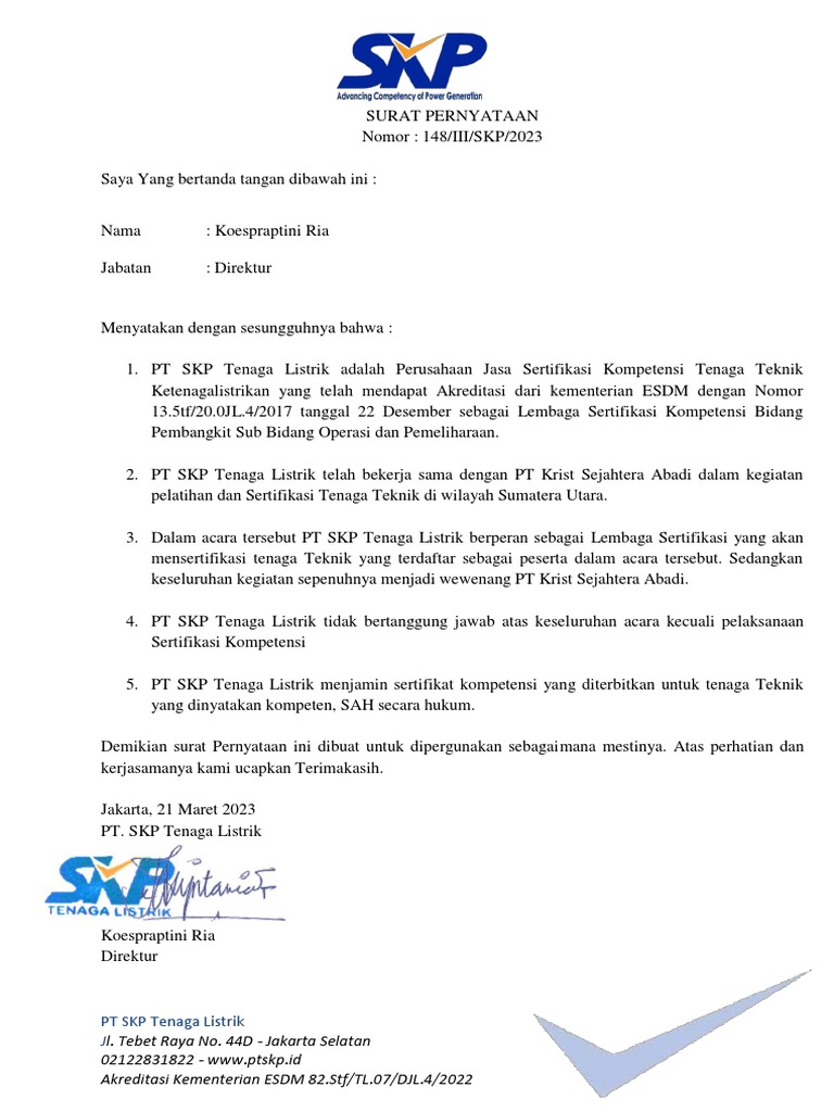 Surat Pernyataan Kerjasama PDF | PDF