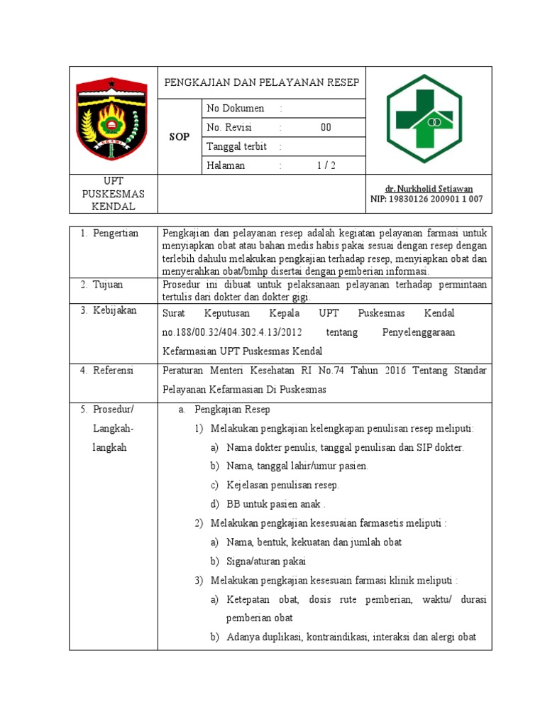Sop Pengkajian Dan Pelayanan Resep Pdf