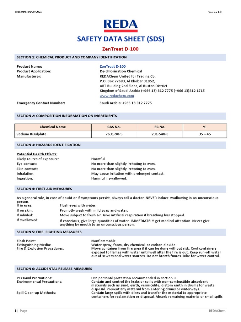 ZenTreat D 100 (SDS) | PDF | Waste Management | Water