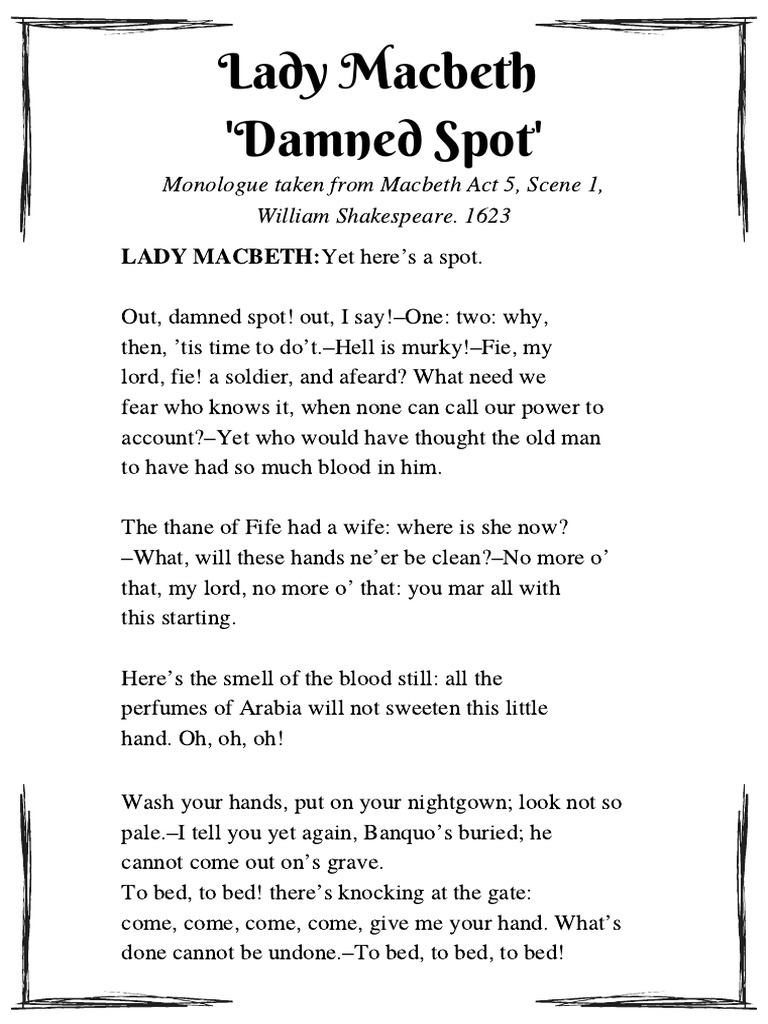 Lady Macbeth 'Damned Spot' | PDF | Art | Poetry