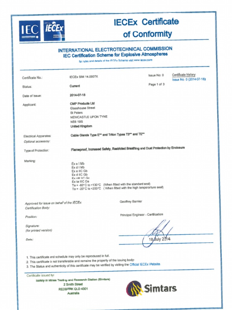 Australia QLD Mining IECEx SIMTARS E-TYPE T3CDS TE1FU | PDF | Pipe ...