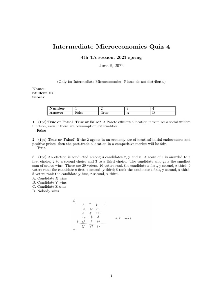 Microeconomics - Quiz - 4 - 2022 - Spring (With Answers) PDF | PDF ...