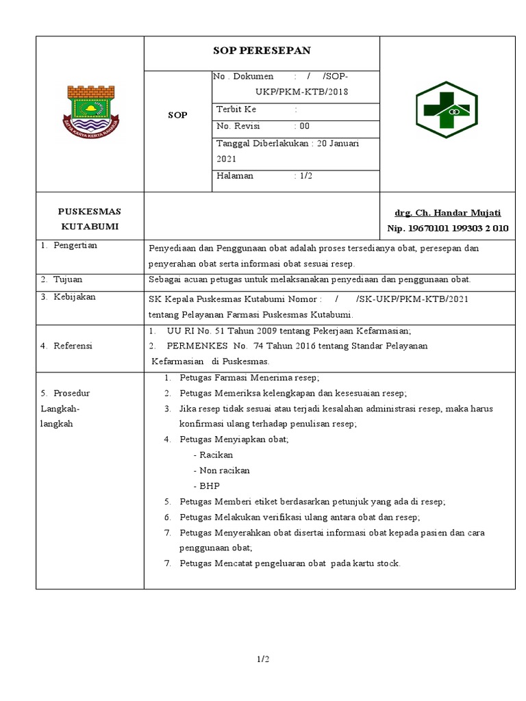 SOP Pelayanan Kefarmasian Di Apotek | PDF