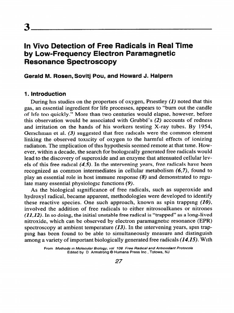 Free Radical and Antioxidant Protocols - Chapter 3 | PDF | Electron ...