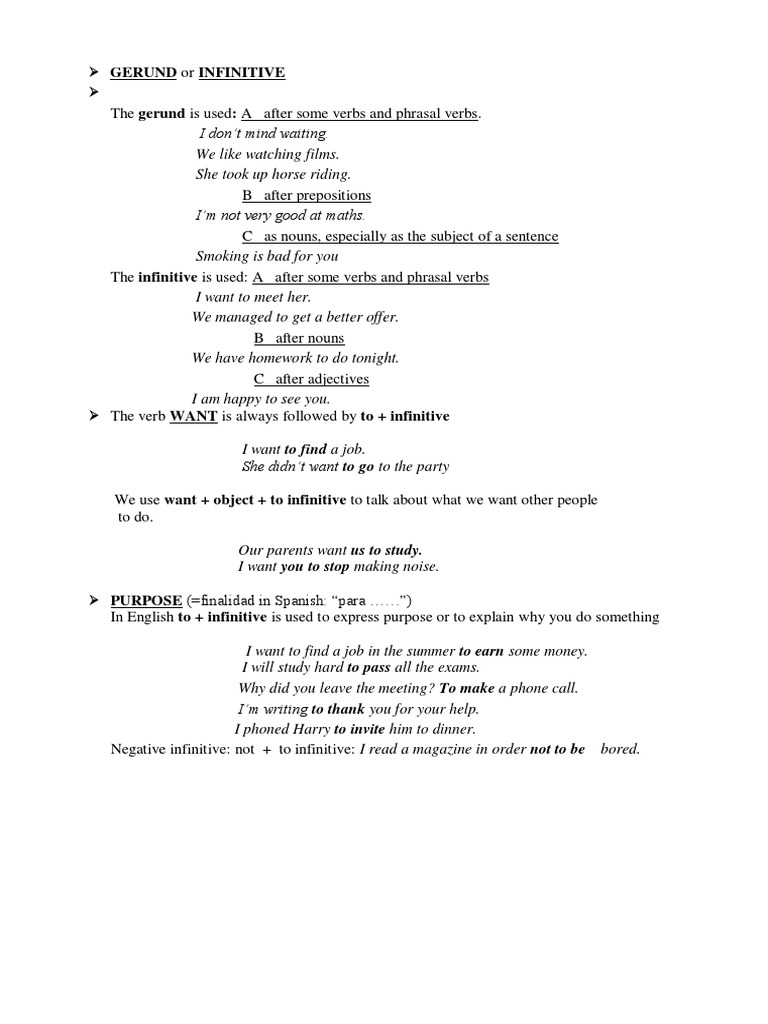 1 GERUND or INFINITIVE Notes and List PDF | PDF