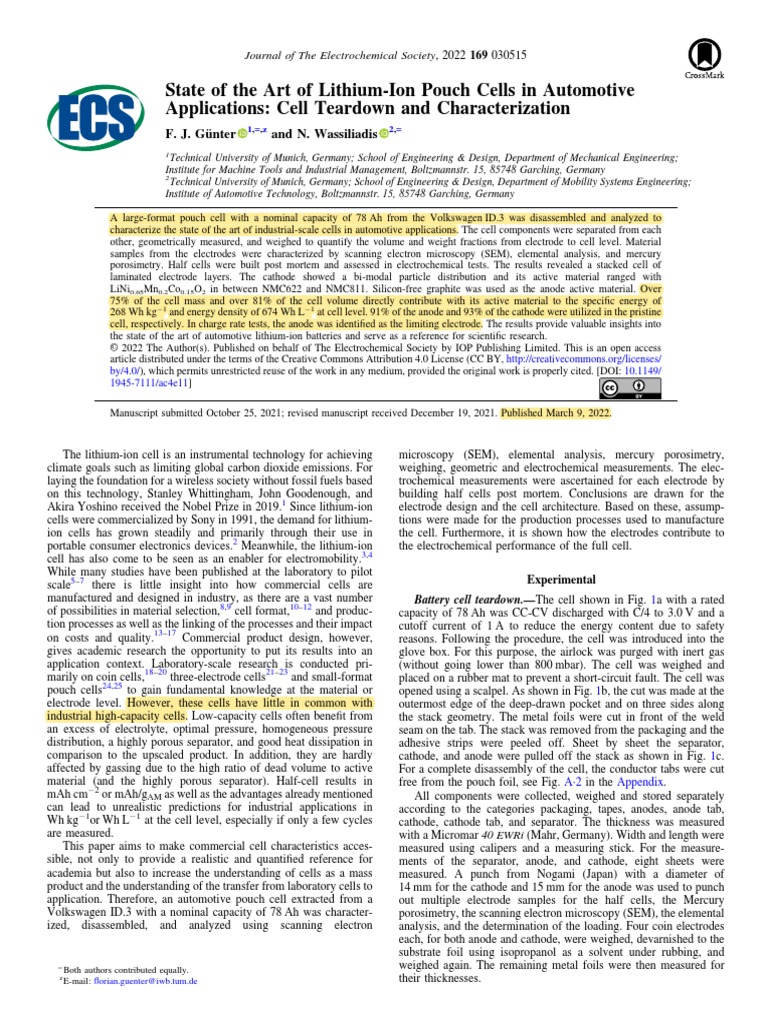 State of The Art of Lithium-Ion Pouch Cells in Automotive Applications ...