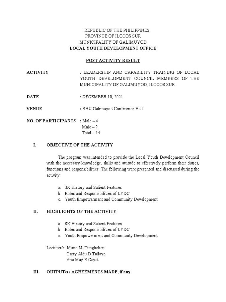 Lydc Post Activity Report | PDF