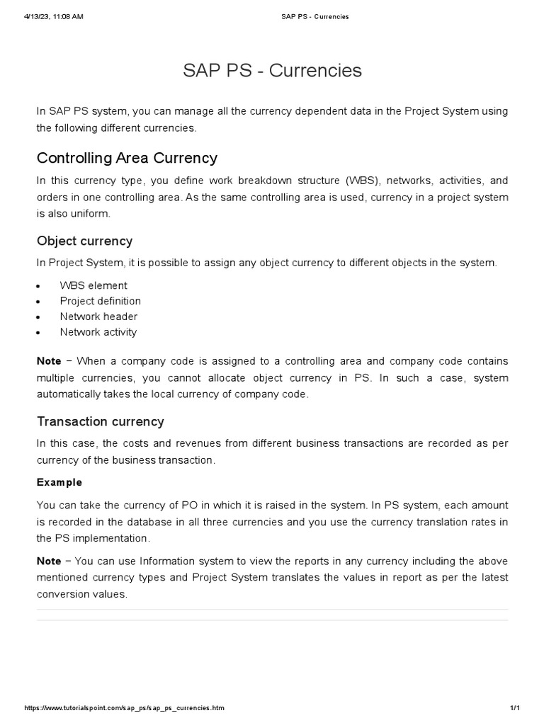 SAP PS - Currencies 4 | PDF