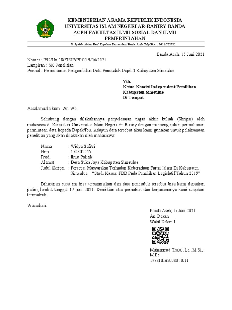 Surat Permohonan Data | PDF