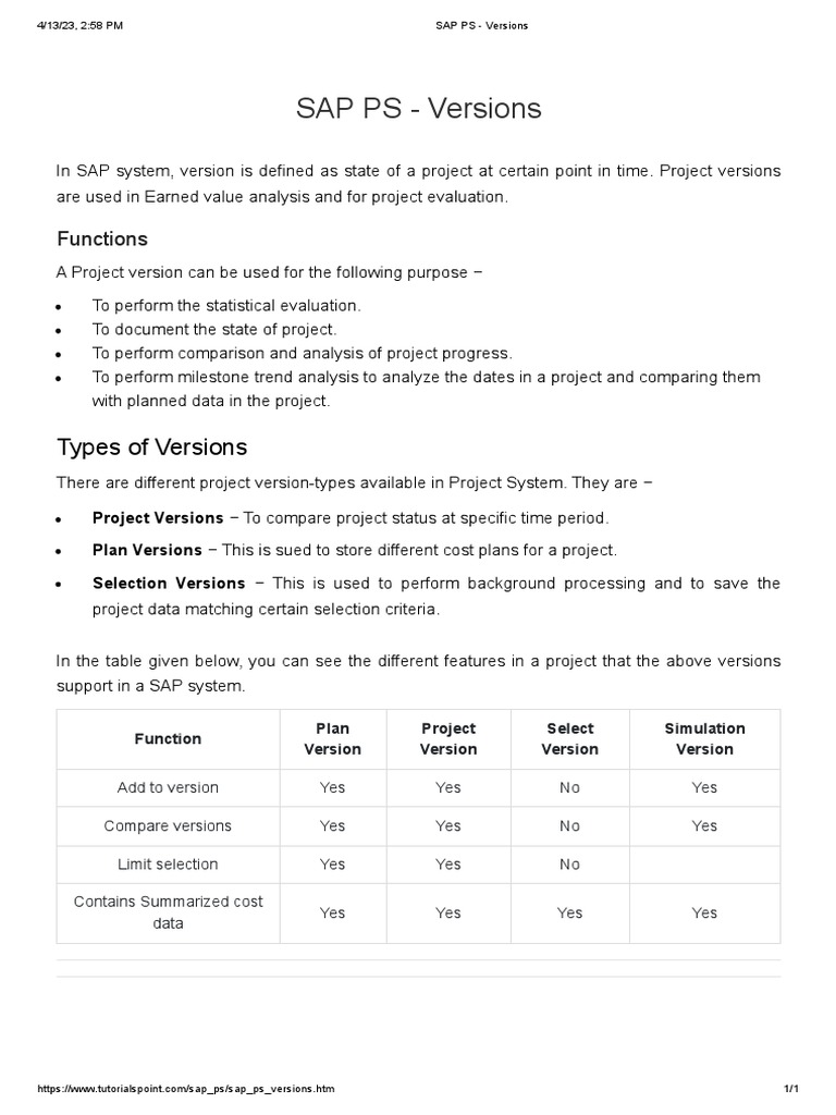 SAP PS - Versions 24 | PDF