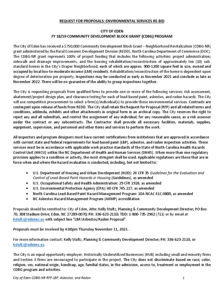 RFP For CDBG | Download Free PDF | Community Development Block Grant