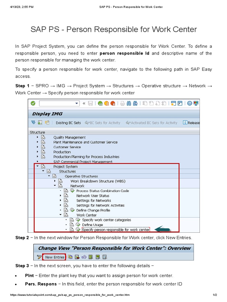 SAP PS - Person Responsible For Work Center 14 | PDF