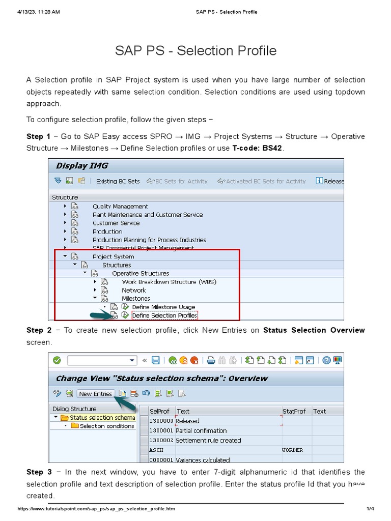SAP PS Selection Profile Configuration | PDF