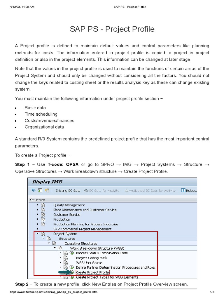 Sap Ps Project Profile 10 Pdf Computing Business