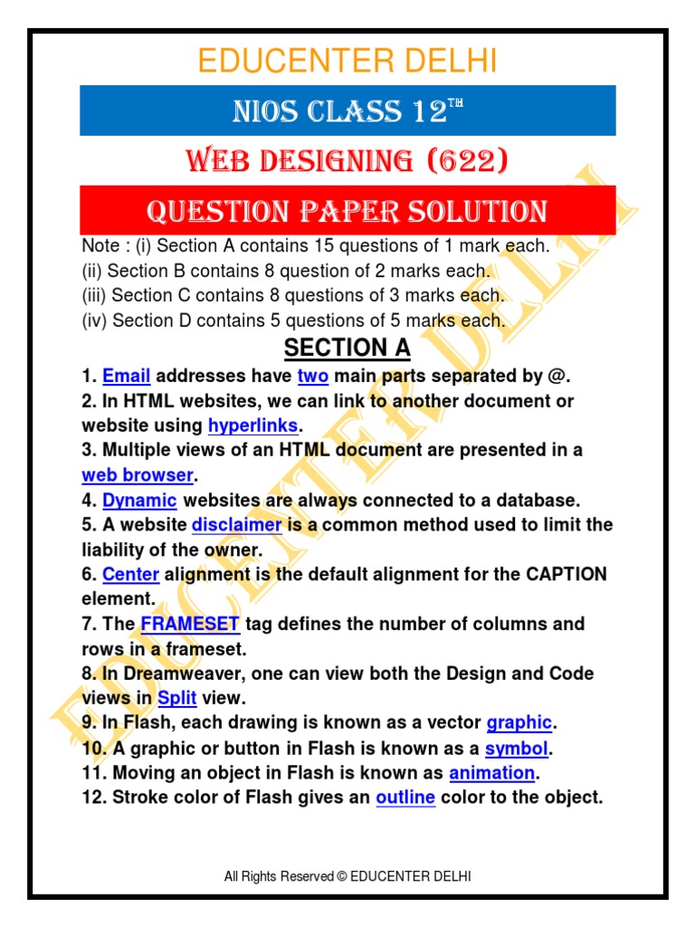 Web Designing Question Paper Solution Nios | PDF