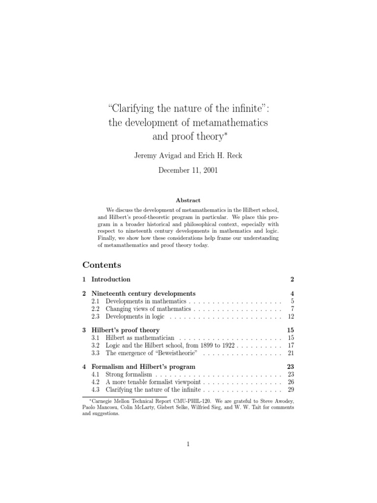 “Clarifying the nature of the infinite”- the development of ...