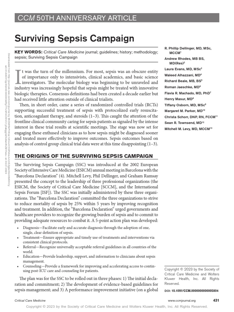 Dellinger R Phillip Surviving Sepsis Campaign 2023 03 | PDF | Evidence ...