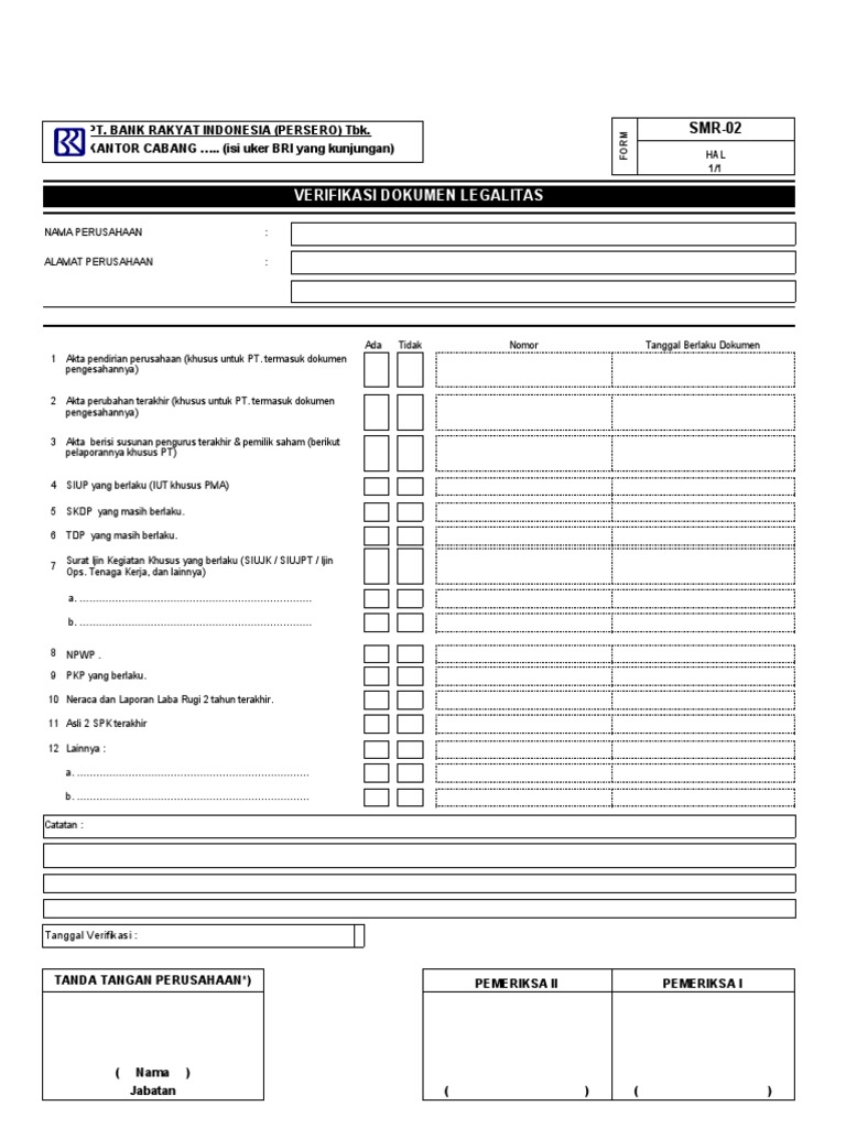 Lampiran 2 Form Verifikasi Dokumen | PDF