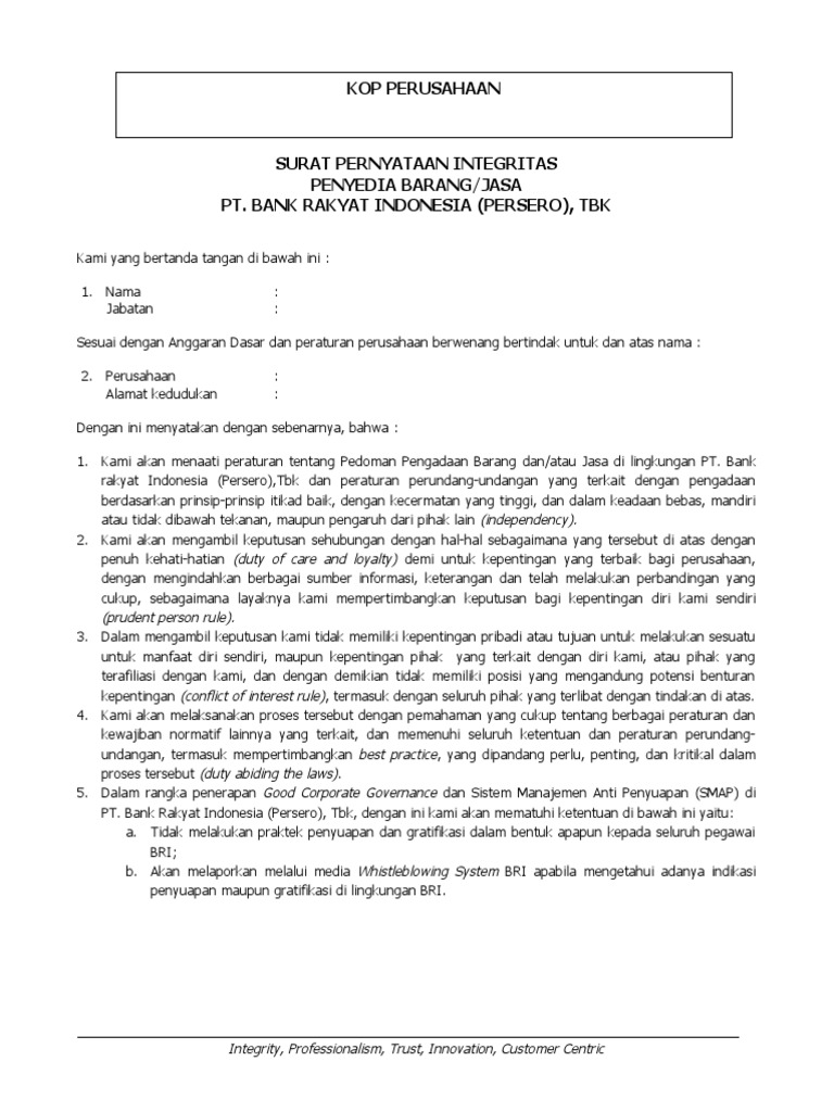Lampiran 5 Surat Pernyataan Integritas FORMAT BARU | PDF