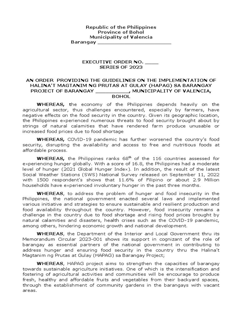 HAPAG Project Guidelines for Bohol Barangays | PDF | Food Security | Hunger