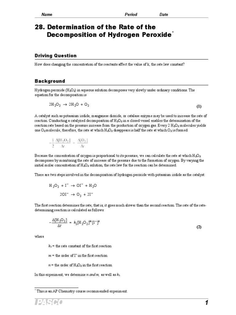 AC 28 Hydrogen Peroxide Decomposition S | PDF | Reaction Rate ...