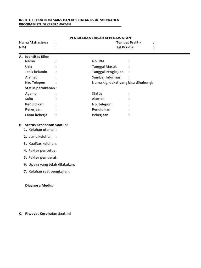 FORMAT ASKEP Keperawatan Dasar | PDF | Kesehatan Holistik