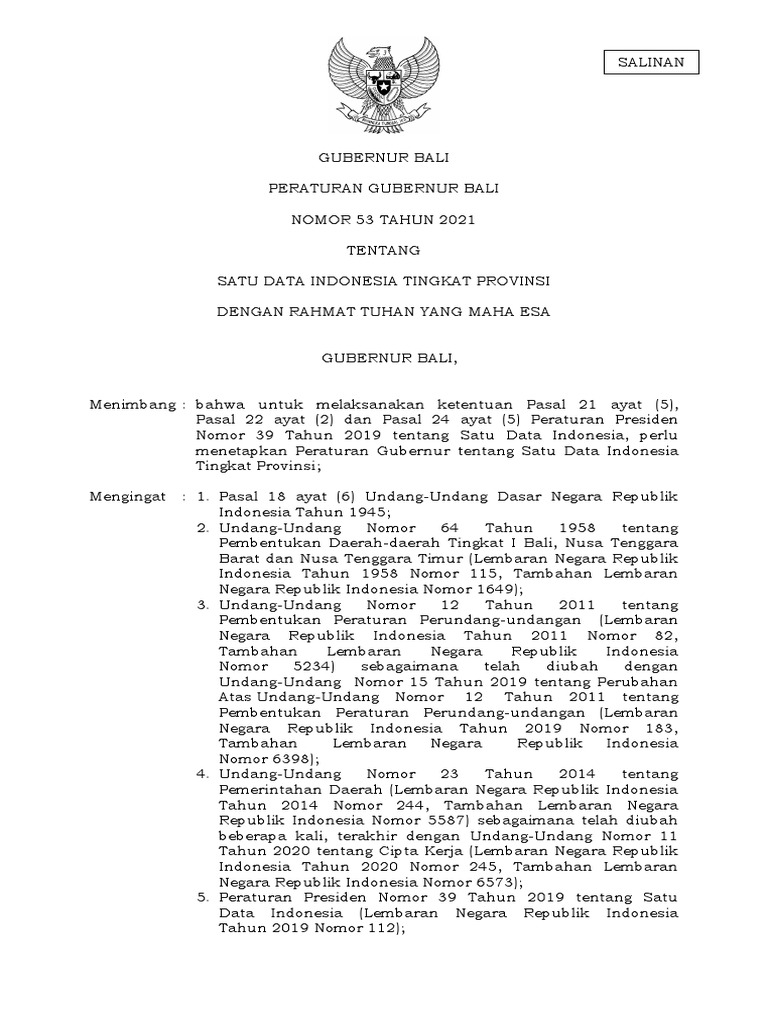 Pergub No 53 Tahun 2021 SDI PDF | PDF