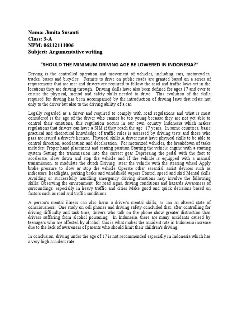 Essay Argument Akhir | PDF | Driving | Vehicles