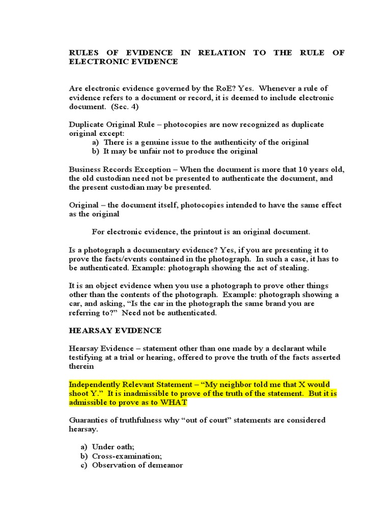 Electronic Evidence and Hearsay Rules | PDF | Evidence (Law) | Hearsay