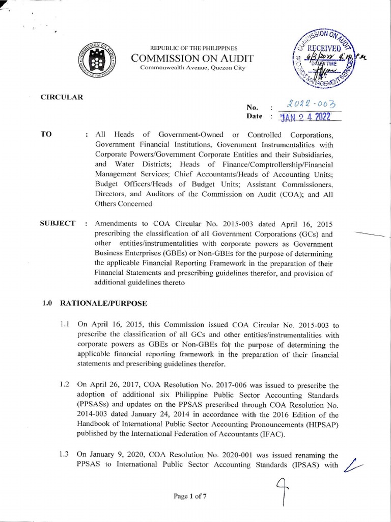 COA Circular No. 2022-003 - GBEs and Non-GBEs To CPSEs and Non-CPSEs | PDF COA Circular No. 2022-003 - GBEs and Non-GBEs To CPSEs and Non-CPSEs | PDF