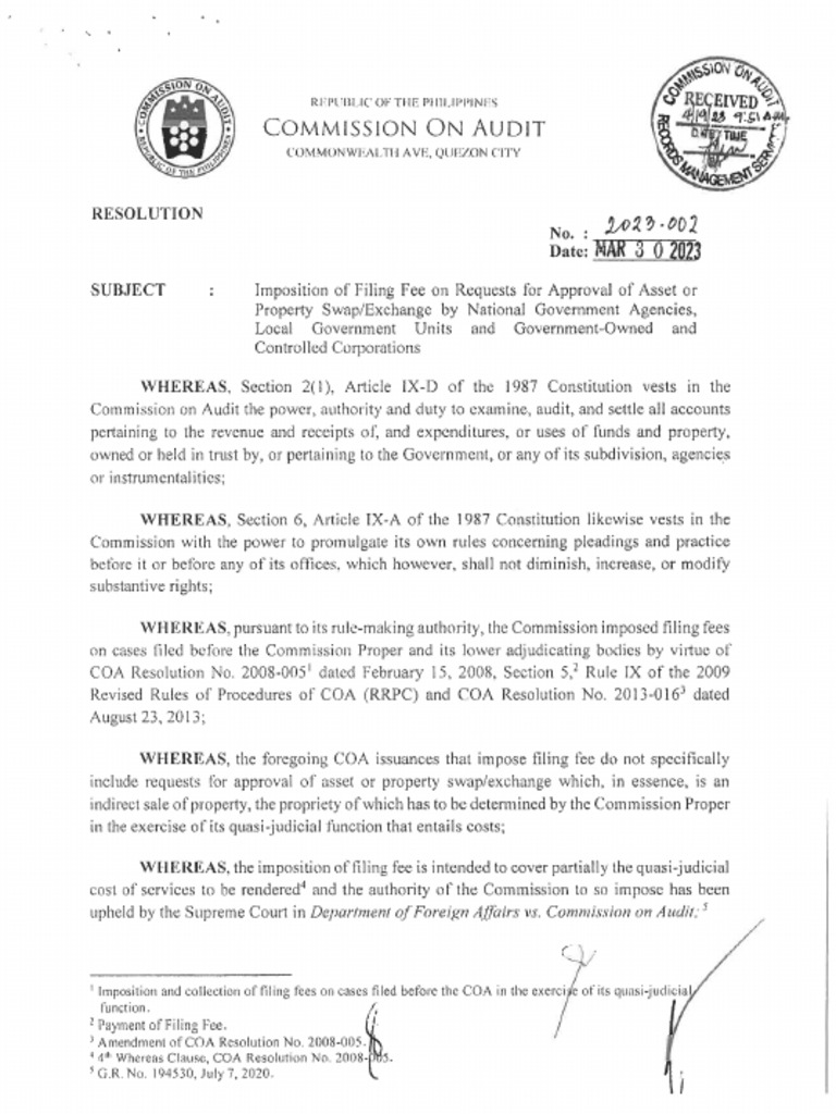 COA Resolution No. 2023-002_Imposition of Filing Fee on Requests for ...