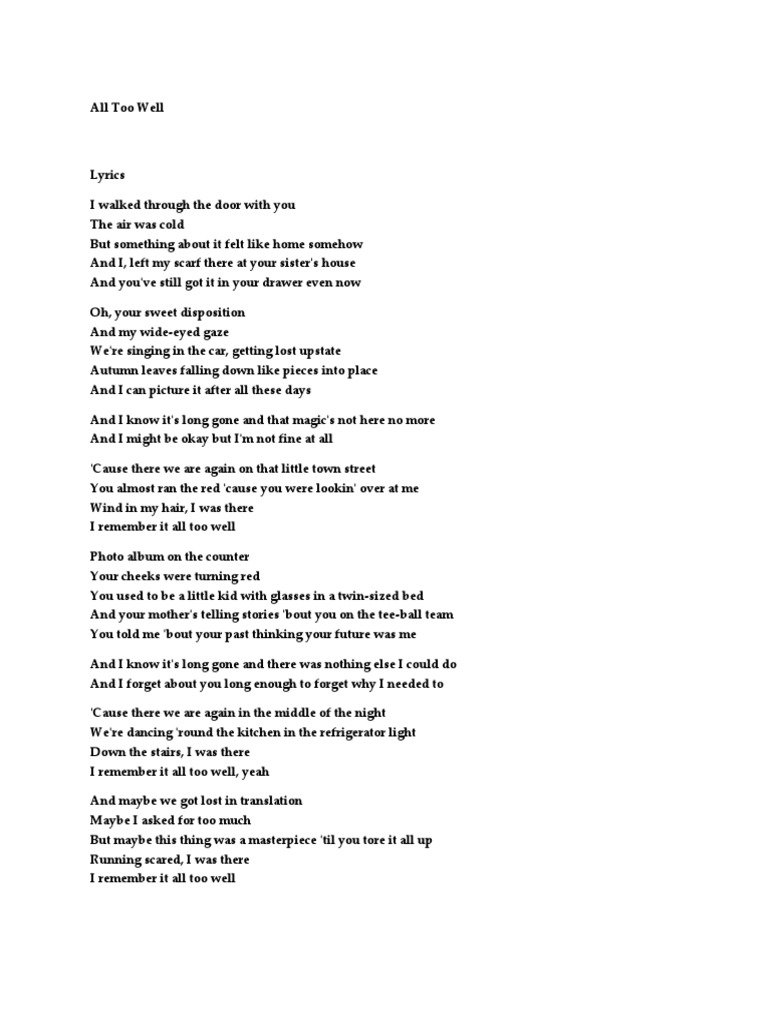 All Too Well Taylor Swift | PDF