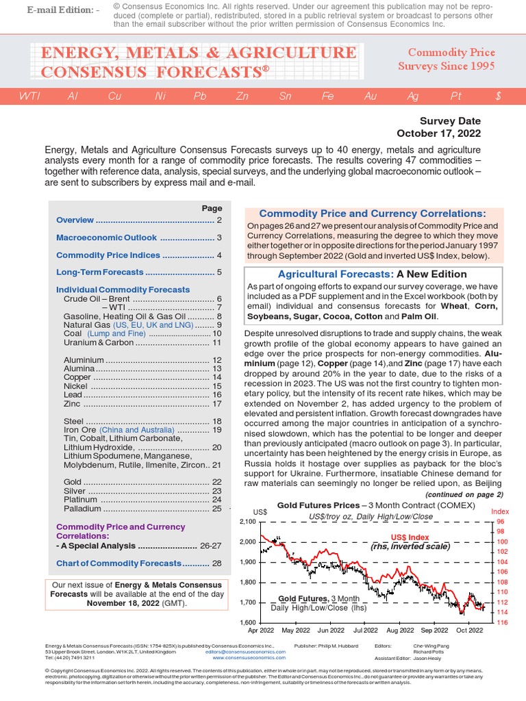 Consensus Economics - Commodity Prices | PDF | Ounce | Commodity Markets