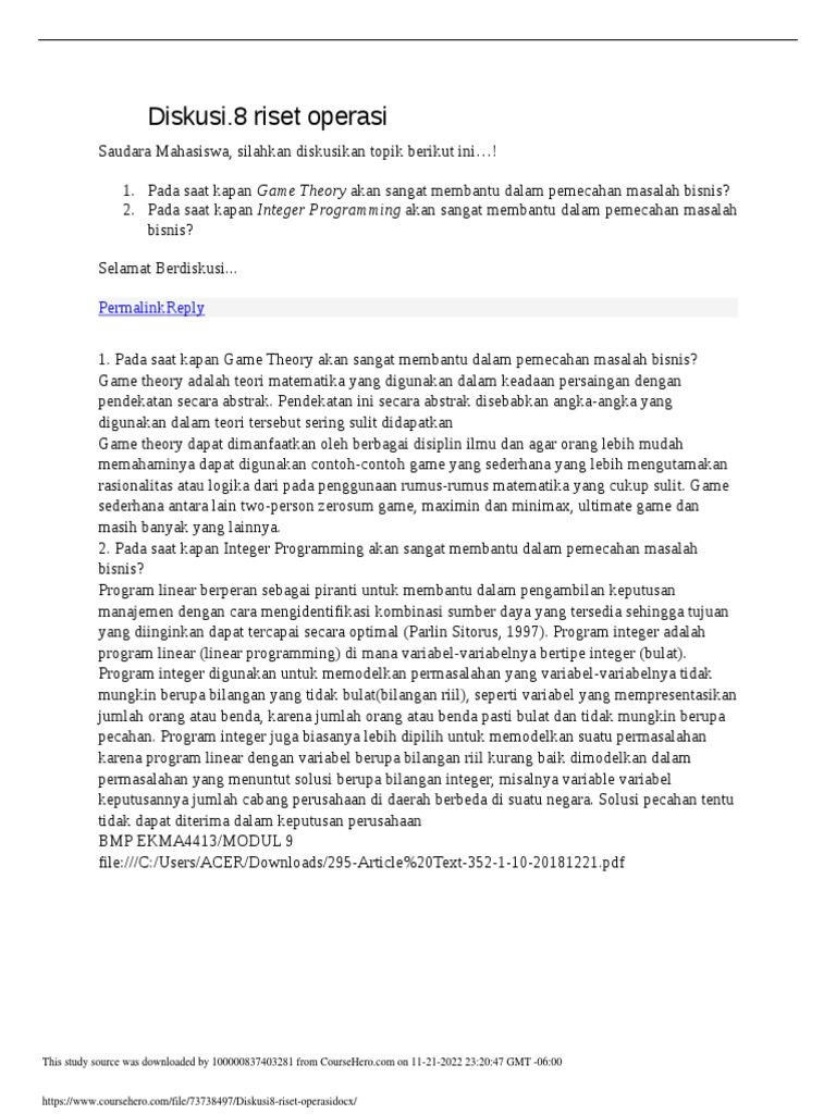 Diskusi.8 Riset Operasi | PDF