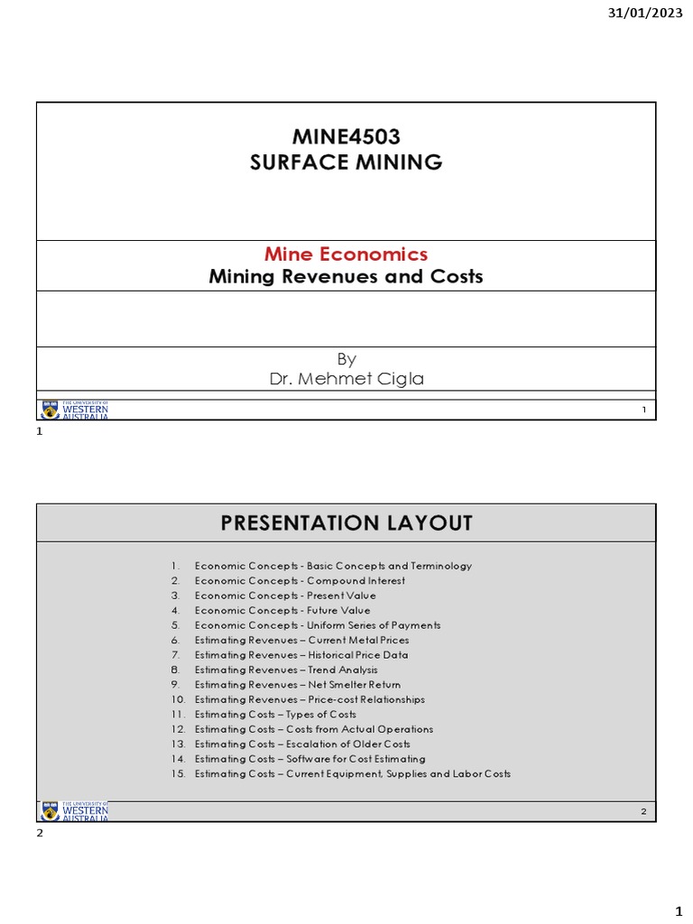 MINE4503 - 02 - Mine Economics - 010 - PRESENTATION - 01-Mining ...
