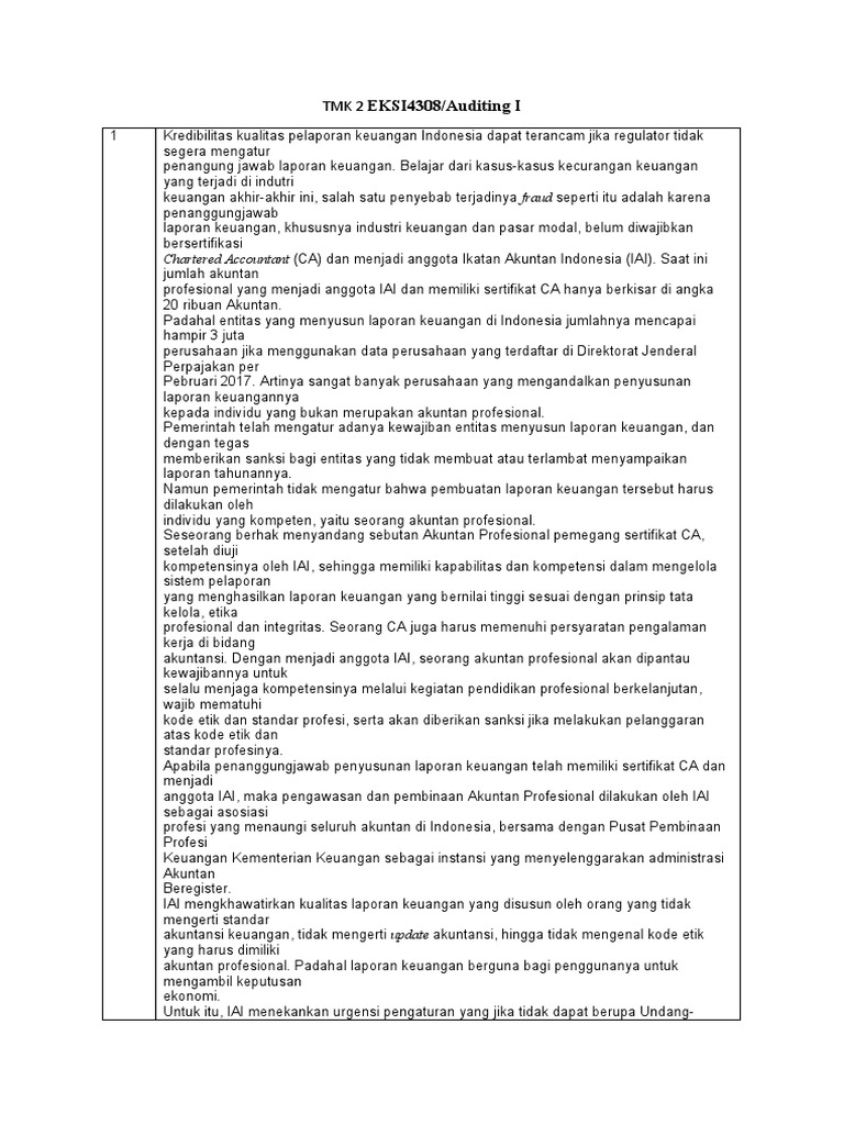 TMK 2 Eksi4308 Auditing I | PDF