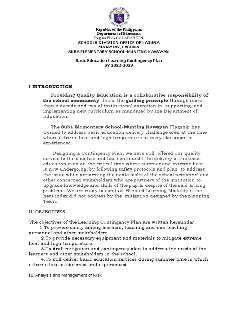 Contingency Plan | PDF | Learning | Behavior Modification