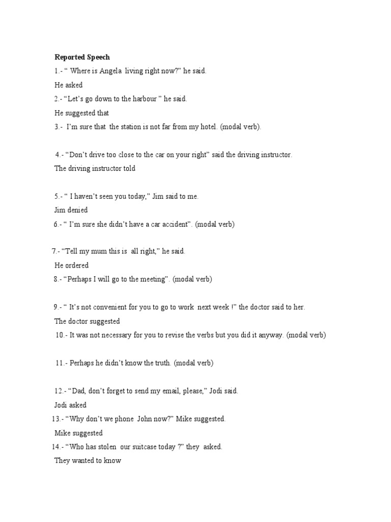 Reported Speech, Modal Verbsexercises 2 Bach 2 | PDF