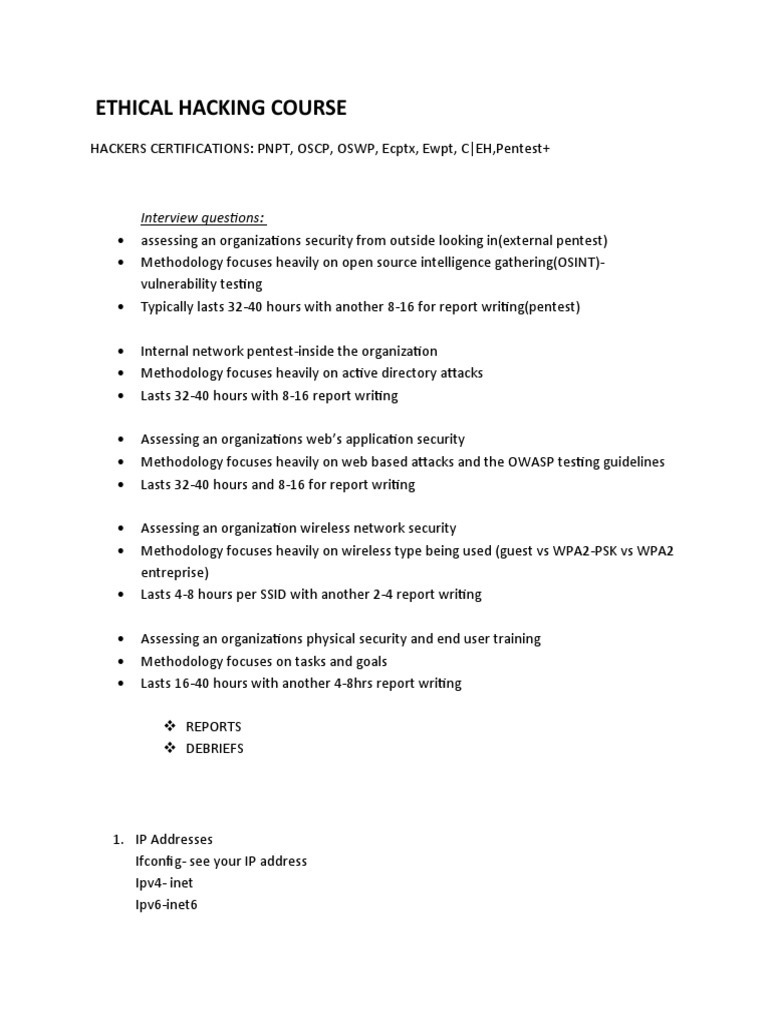 Ethical Hacking Course | PDF