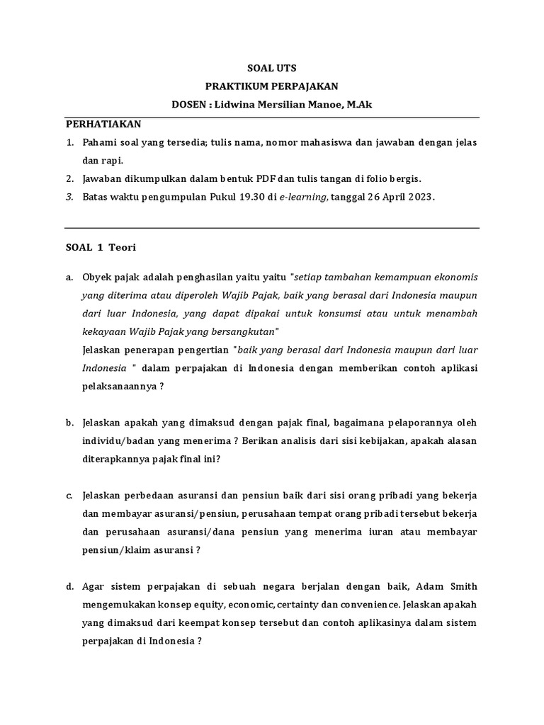 Uts - Praktikum Perpajakan PDF | PDF