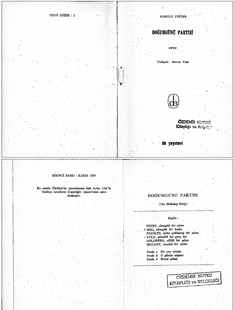 6125 Dogum - Gunu - Partisi Harold - Pinter Memed - Fuad 1985 90s | PDF